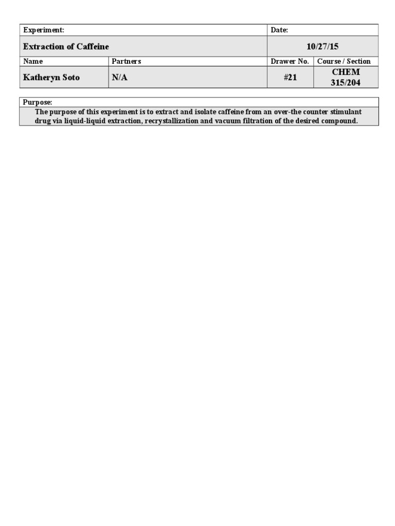 Caffeine Extraction Experiment Guide | PDF | Chemical Polarity | Solubility