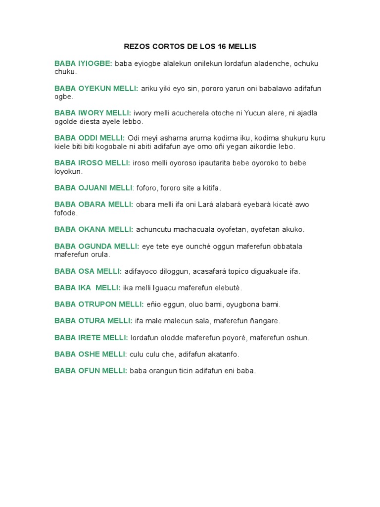 Rezos Cortos de Los 16 Mellis | PDF