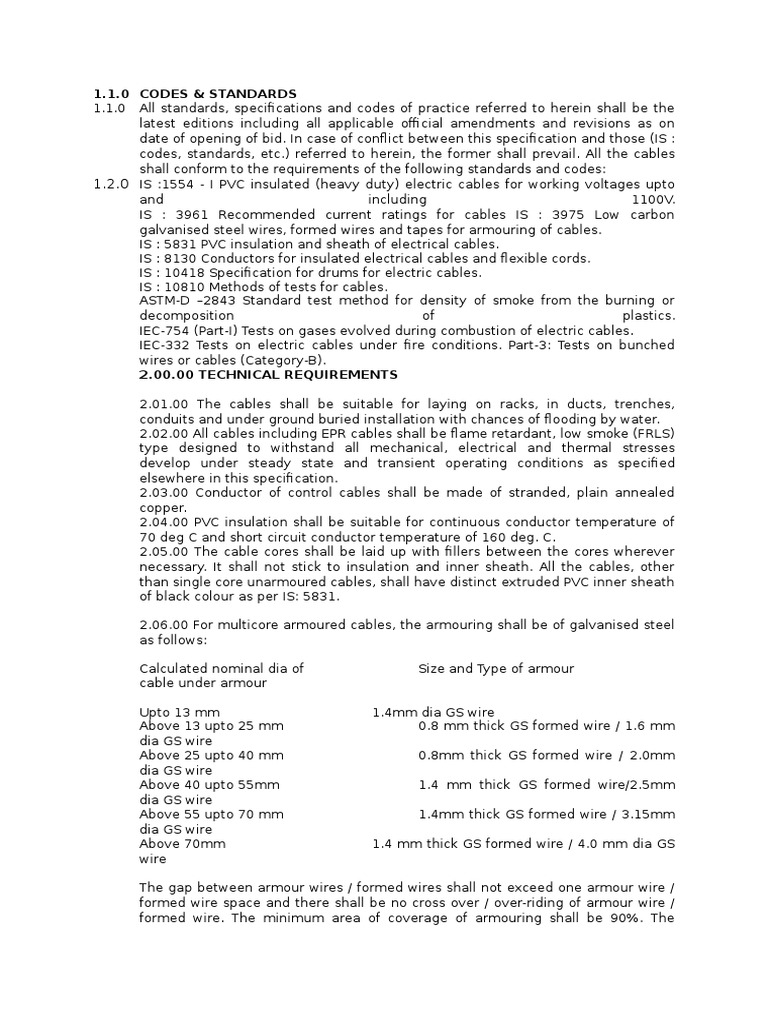 Specification for Supply of Power and Control Cables including ...