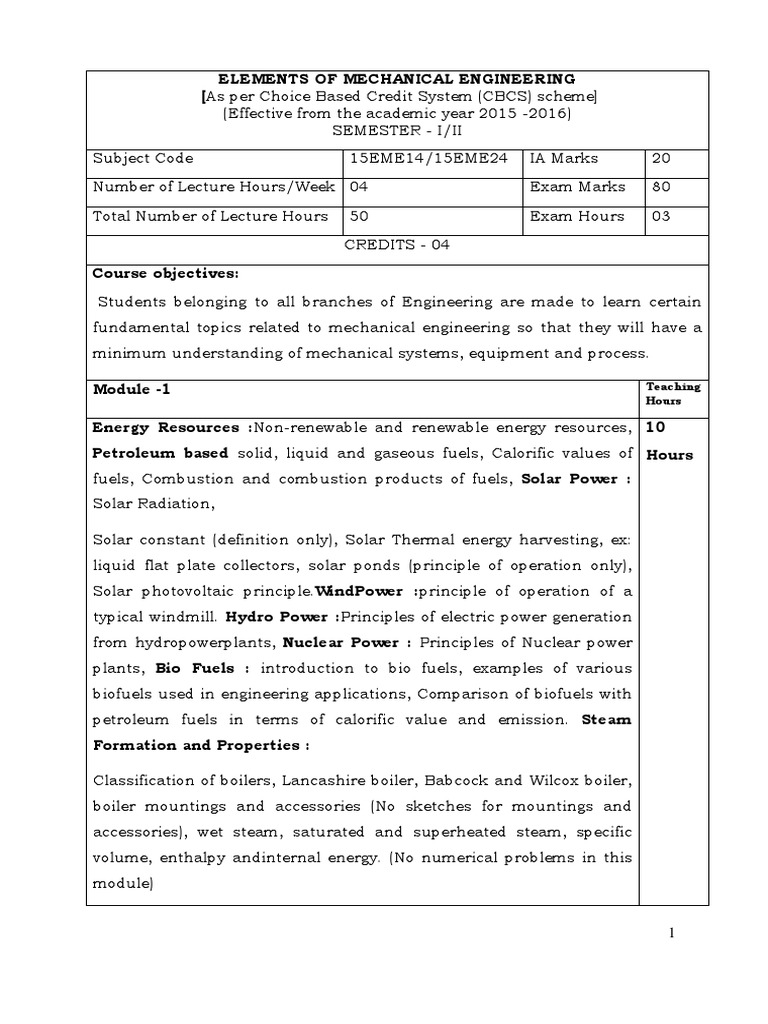VTU Elements of Mechanical Engineering | PDF | Gas Turbine | Internal ...