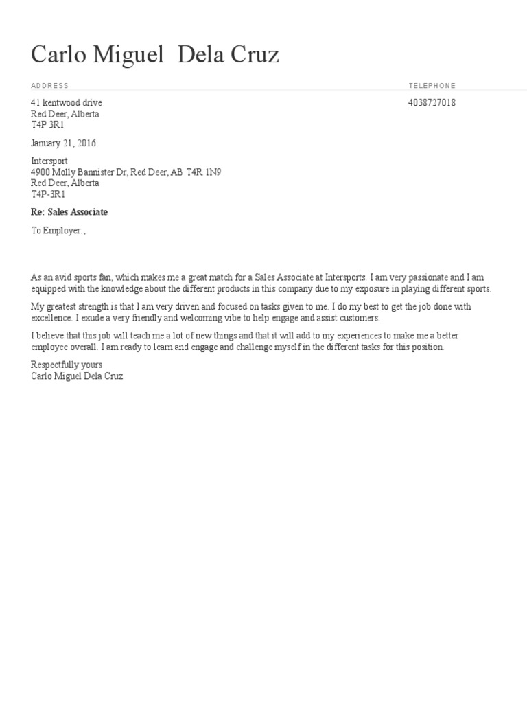 Cover Letter-Carlo Dela Cruz 2016-01-21 | PDF | Career & Growth | Business