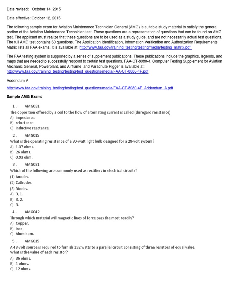 Am G Sample Exam | PDF | Battery (Electricity) | Voltage