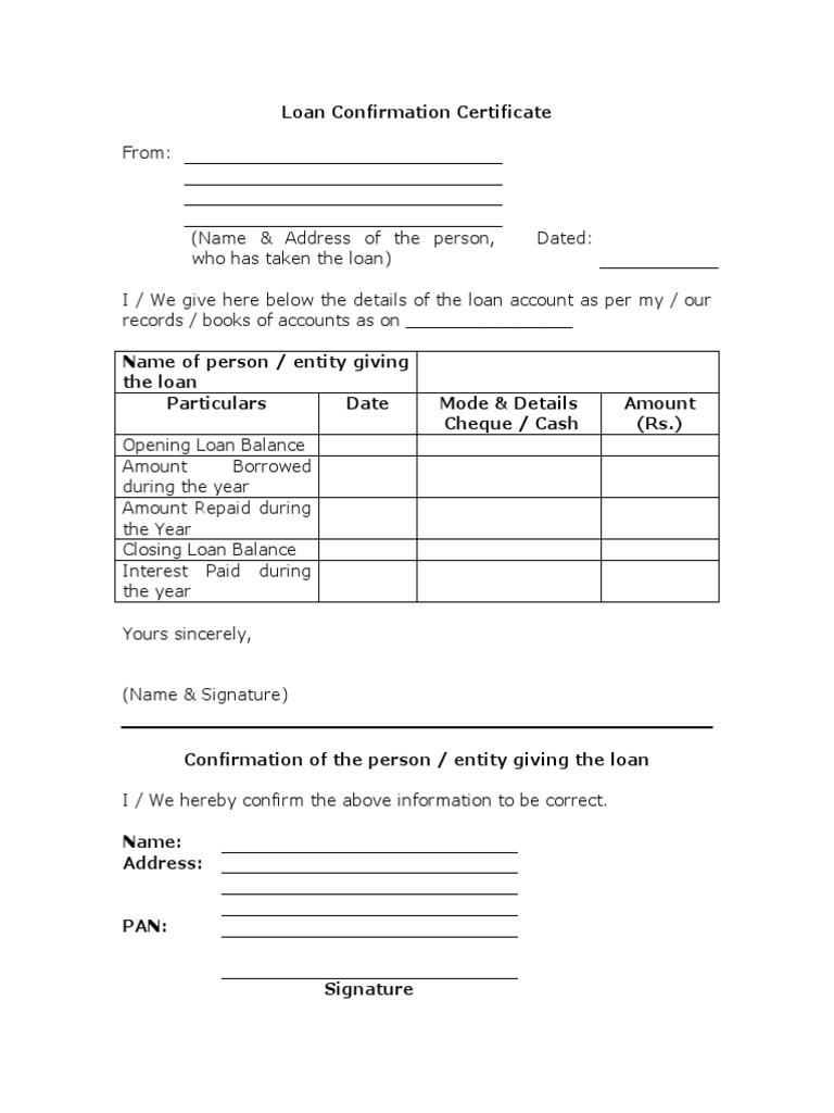 Loan Confirmation Format | PDF