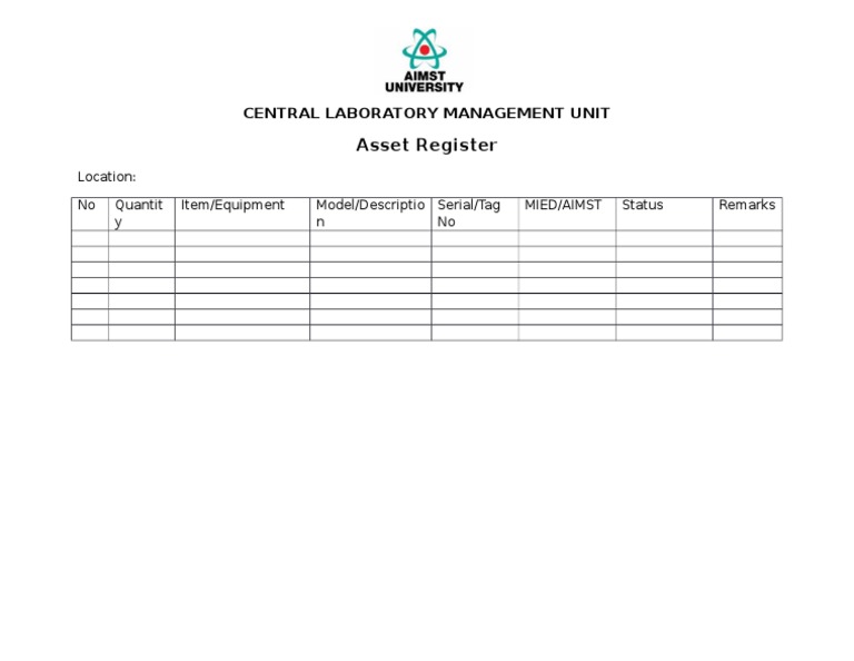 Central Lab Asset Register | PDF