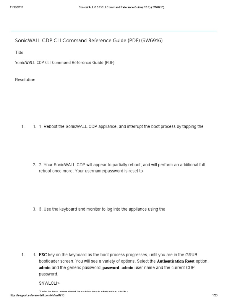 SonicWALL CDP CLI Command Reference Guide (PDF) (SW6916) | PDF ...
