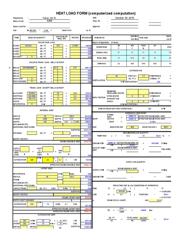 HEAT LOAD FORM (Computerized Computation) : Kasai, Ian G. S200 | PDF ...