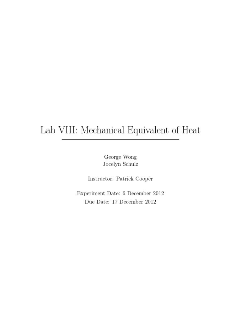 Mechanical Equivalent of Heat Lab | PDF | Heat | Mass