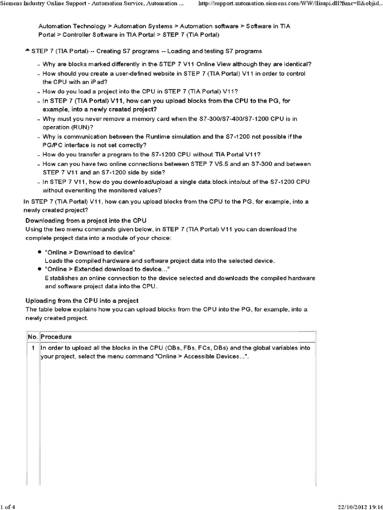 In Step 7 (Tia Portal) v11, Upload | PDF