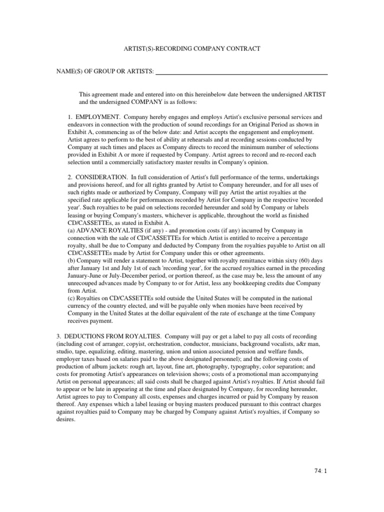 74-Recording Contract III | PDF | Royalty Payment | Percentage