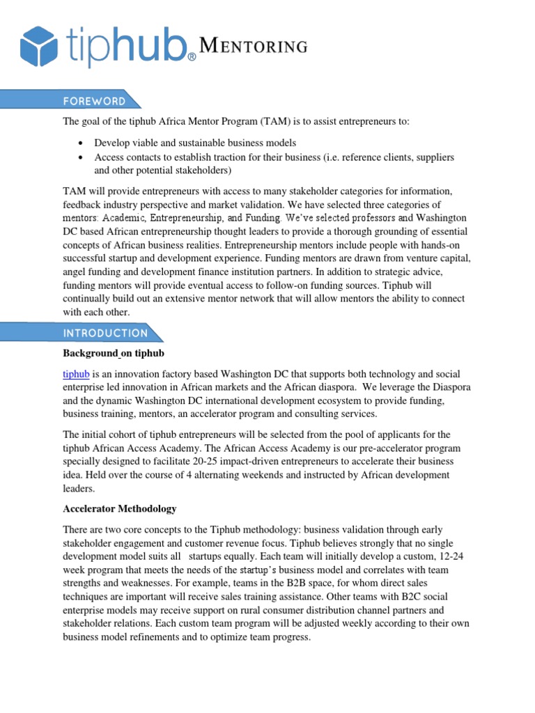 Tiphub Mentor Program Brochure | PDF | Mentorship | Startup Company