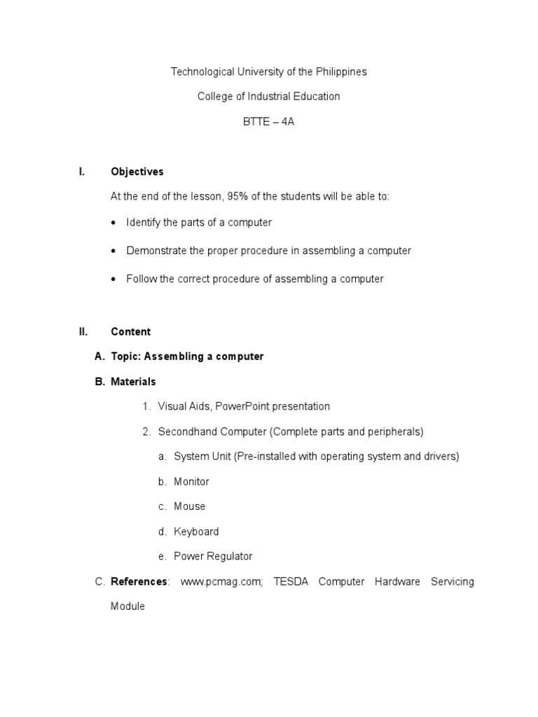 PC Assembly Lesson Plan | PDF | Electrical Connector | Computer Keyboard