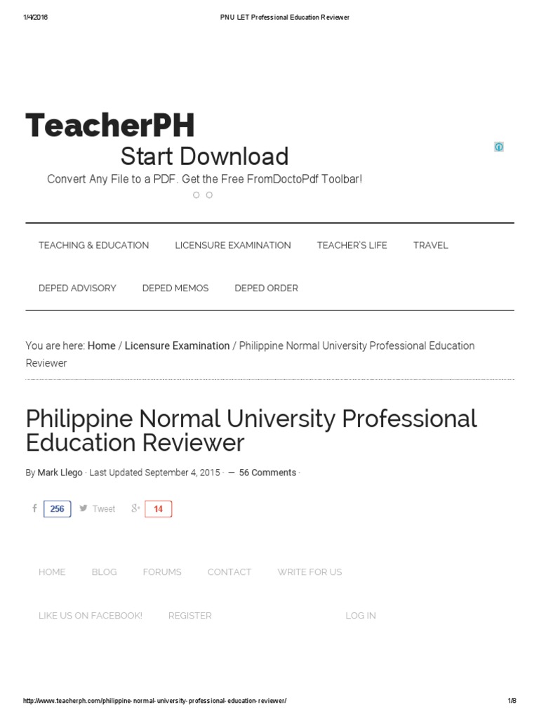 PNU LET Professional Education Reviewer Page 1 | PDF | Test (Assessment ...