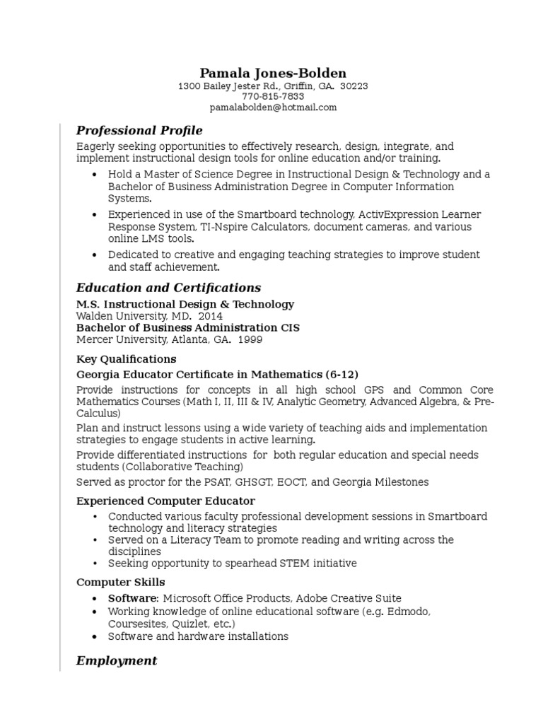 Instructional Designer & Math Educator Profile | PDF