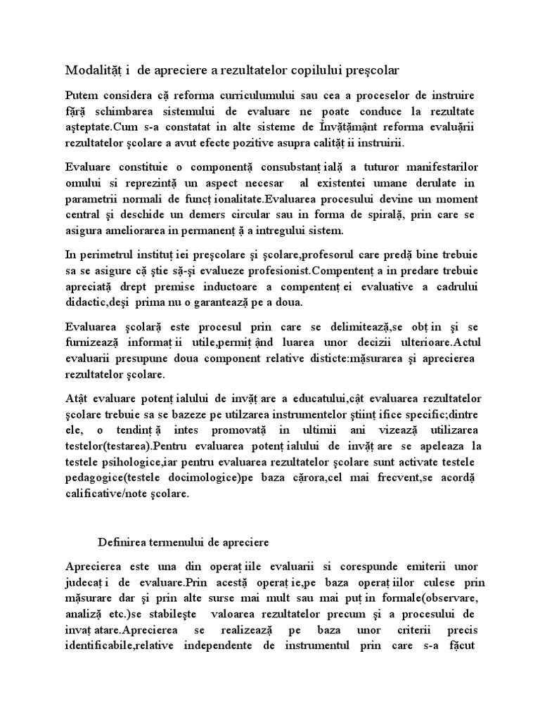 Modalitati de Apreciere in Inv Prescolar | PDF