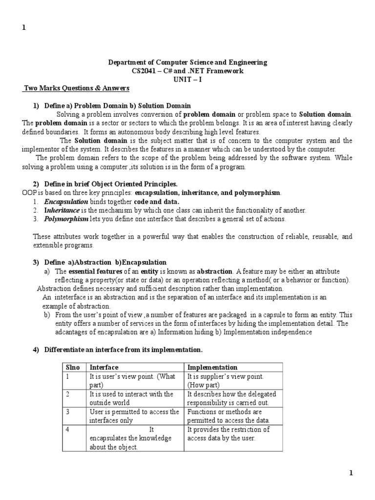Cs2041 Unit I Question Bank Pdf Class Computer Programming C Sharp Programming Language