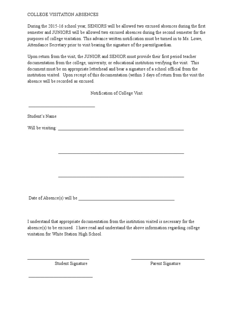 College Visitation Absences | PDF