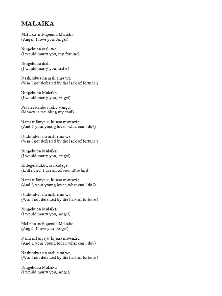 Malaika - Text | PDF