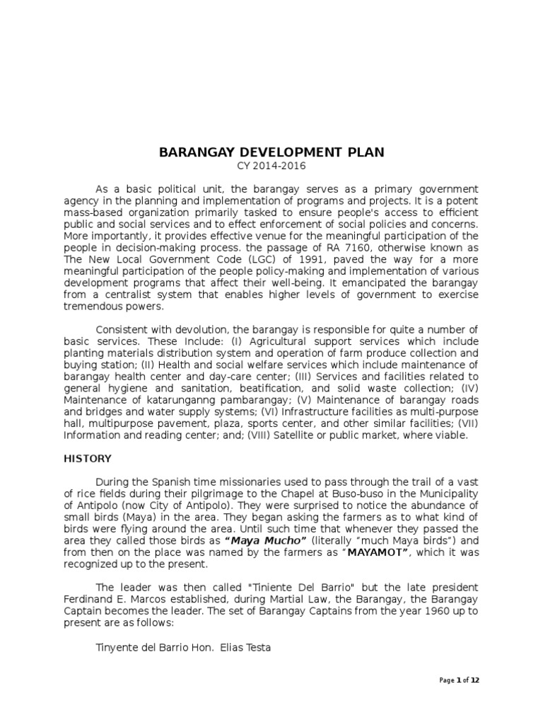 Barangay Development Plan 2014-2016 | PDF | Travel