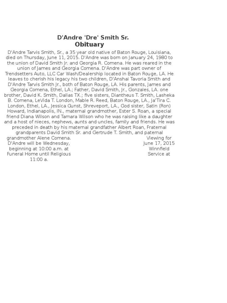 Obituary: D'Andre 'Dre' Smith SR | PDF