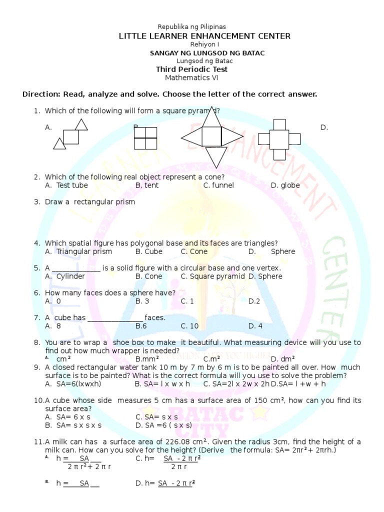 Math 6 3rd Grading | PDF | Volume | Variable (Mathematics)