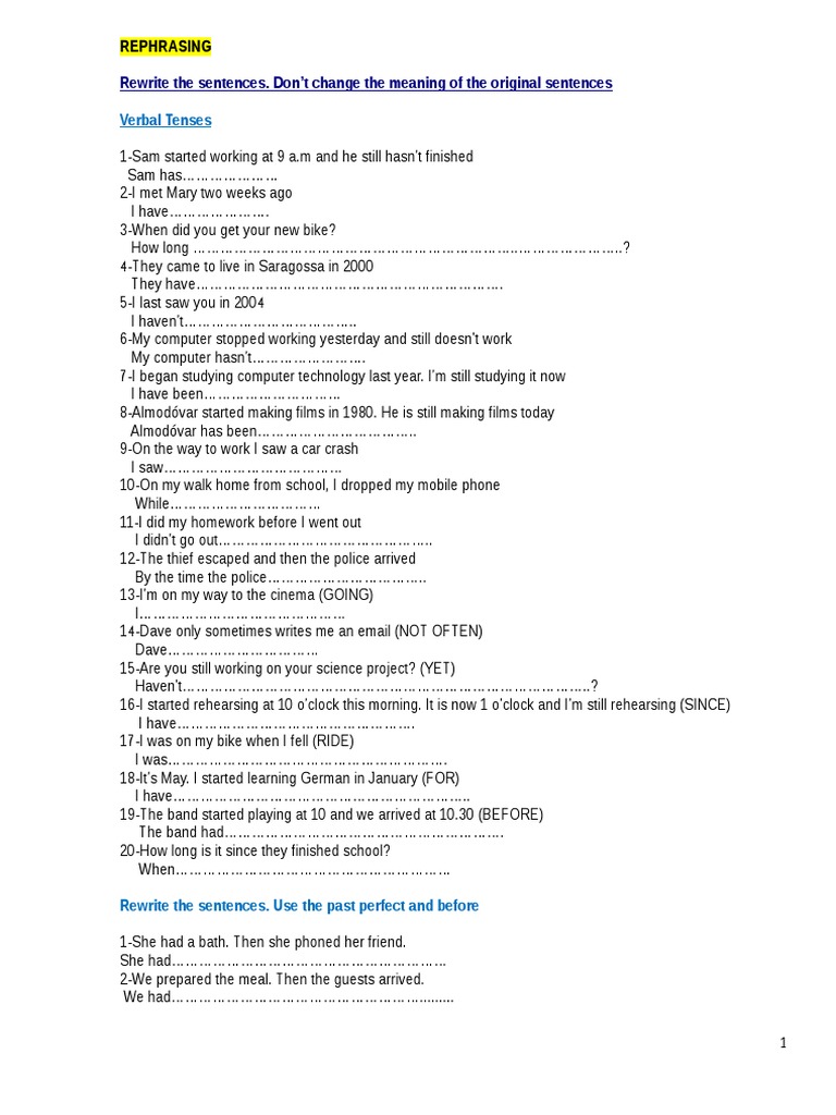 Exercises Rephrasing | Ellipsis | Linguistics | Free 30-day Trial | Scribd