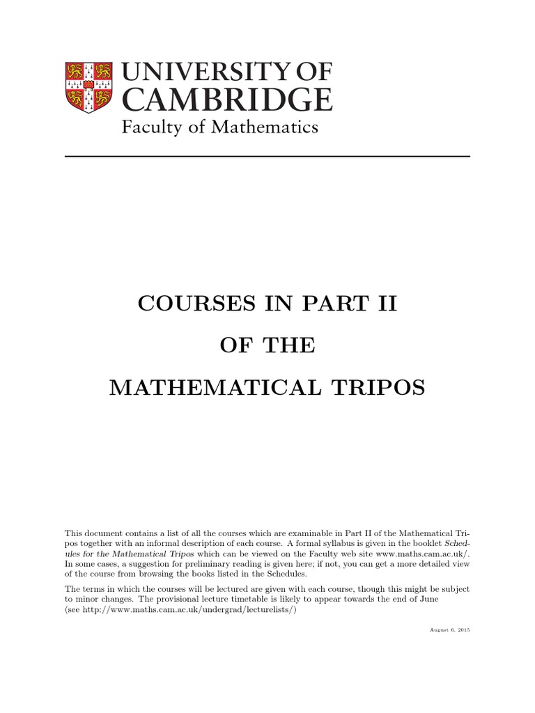 Cambridge Mathematical Tripos Part II Course Guide | PDF | Manifold ...