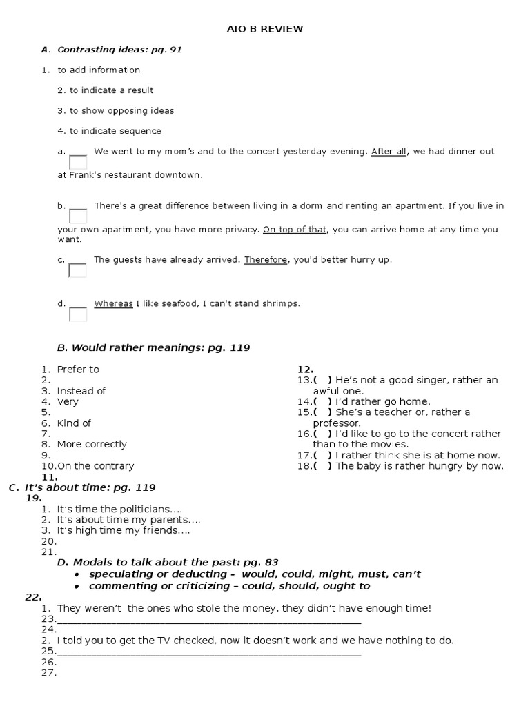 AIO B Review: Language Concepts | PDF | Verb | Grammar