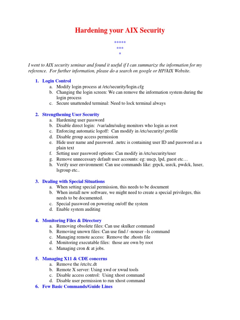Hardening Your AIX Security | Download Free PDF | Superuser | User (Computing)
