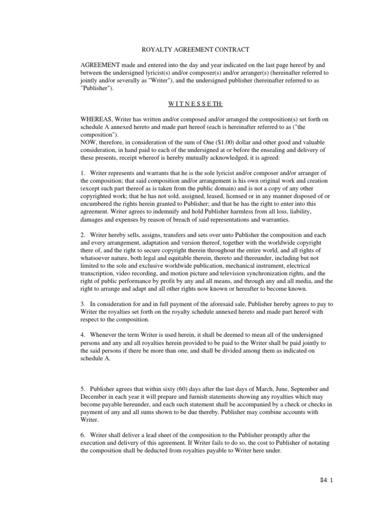 84-Royalty Agreement Contract III | Royalty Payment | Copyright