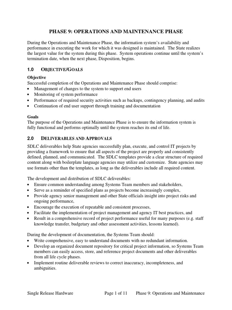 SDLC Phase 09 Operations and Maintenance Phase Single Hardware | PDF ...