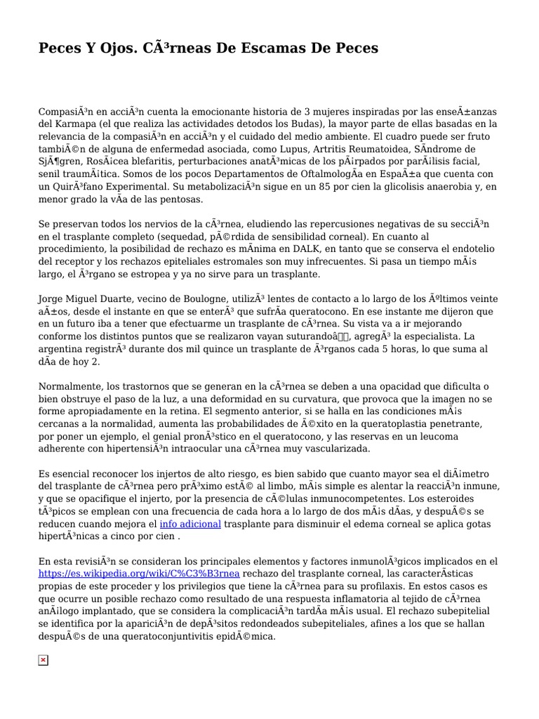 Peces Y Ojos. Córneas de Escamas de Peces | PDF | Transplante de organo ...