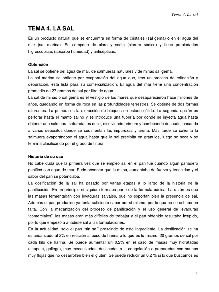Tema 4 - Sal | PDF | Panes | Cloruro de sodio