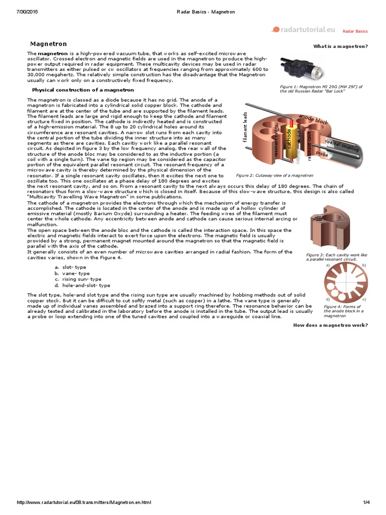 Radar Basics - Magnetron | PDF | Vacuum Tube | Electron