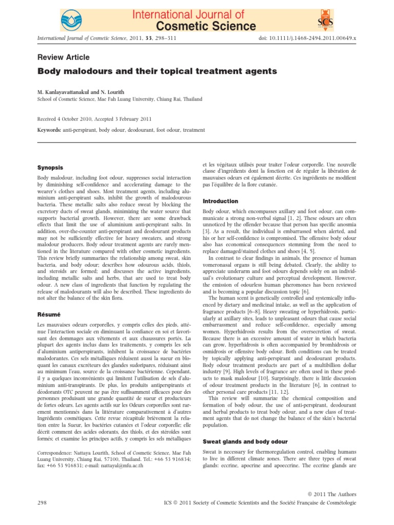 Body Malodours and Their Topical Treatment Agents | PDF | Zinc ...