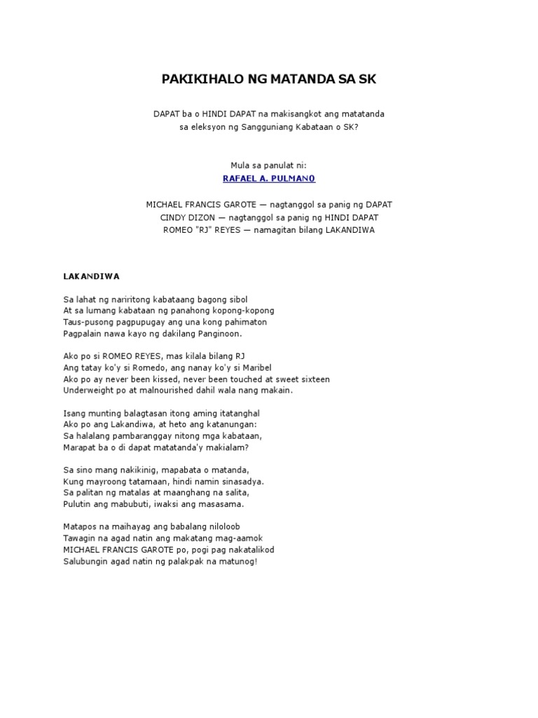 Balagtasan Script 1 | PDF