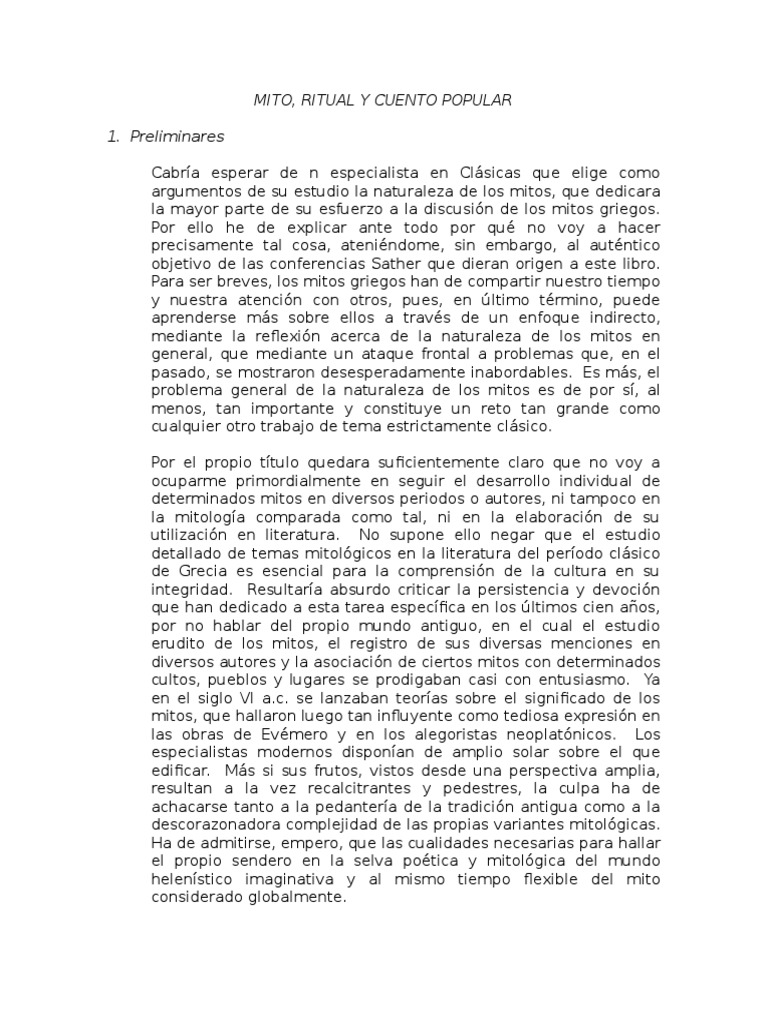 Mito Ritual y Cuento Popular | PDF | Mitología | Mitología griega