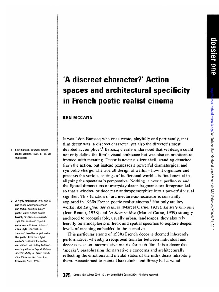 French Poetic Realist Cinema - Mccann | PDF | Realism (Arts) | Narrative