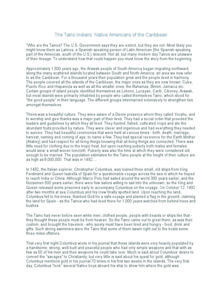 The Taino Indians | PDF | Christopher Columbus | Slavery