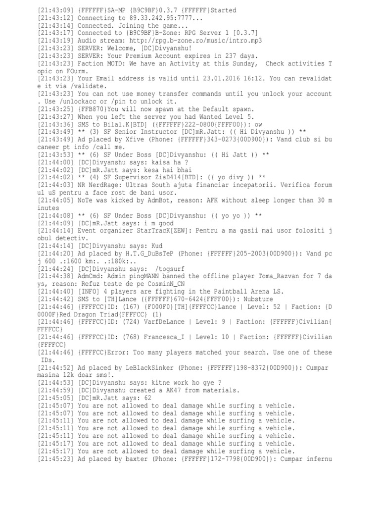 Chat Log | Download Free PDF | Business