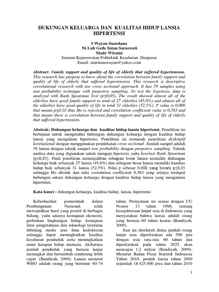 Dukungan Keluarga Dan Kualitas Hidup | PDF | Pengembangan Diri