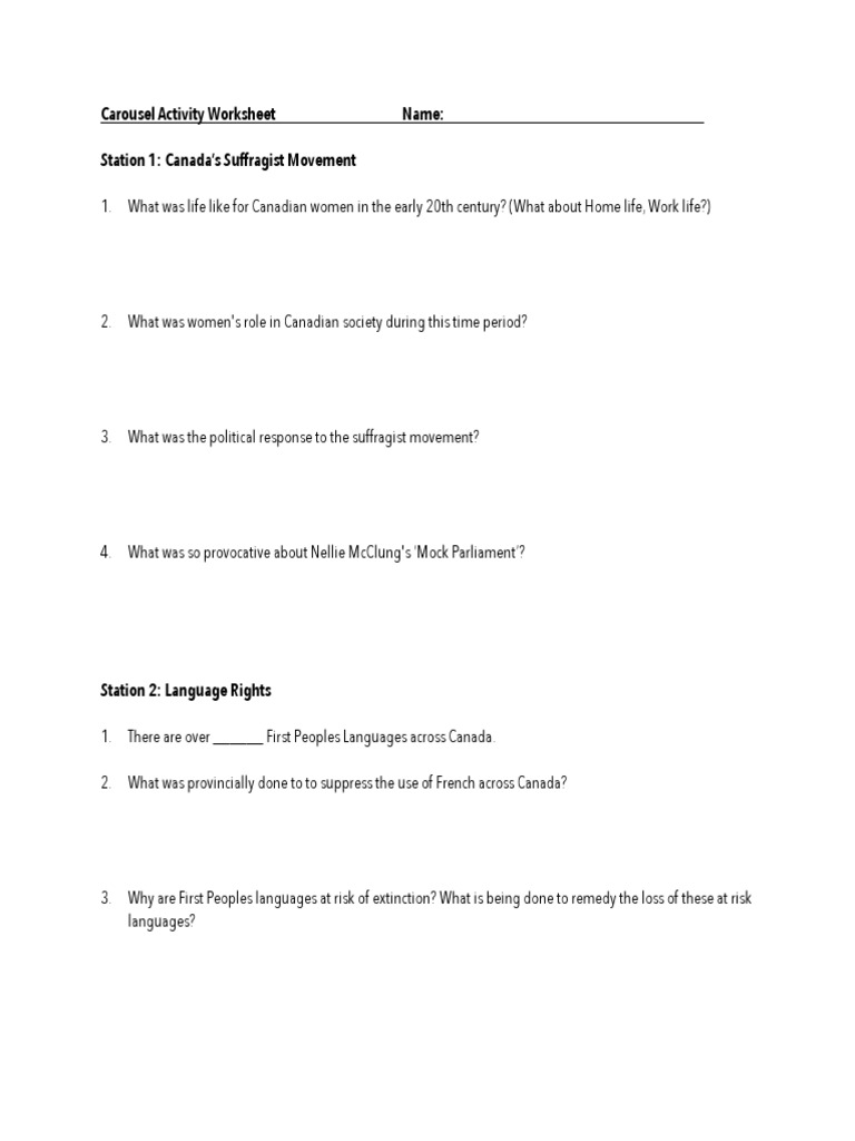 Chap1 Carousel Activity Worksheet | PDF | Canada | Politics And Race