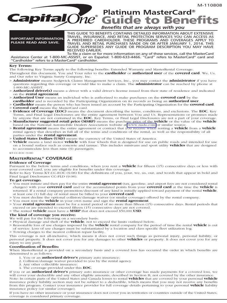 Benefits Master Card Platinum | PDF | Credit Card | Arbitration