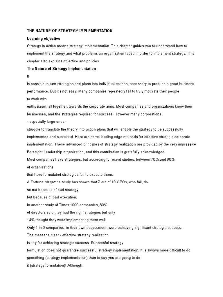 The Nature of Strategy Implementation | PDF | Strategic Management ...