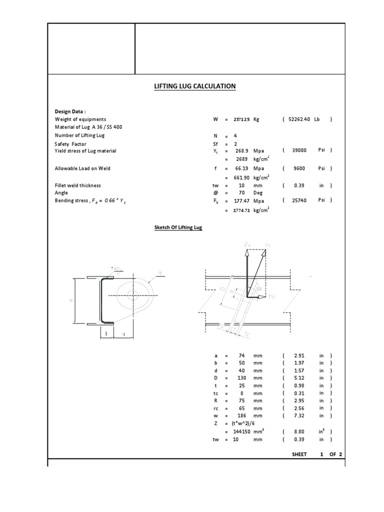 Lifting Lug Calculation Rev - 1 | PDF