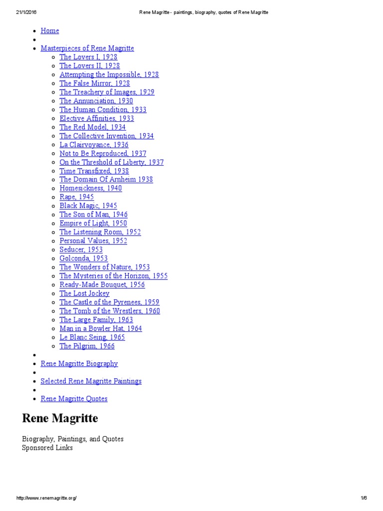 Rene Magritte - Paintings, Biography, Quotes of Rene Magritte | PDF ...