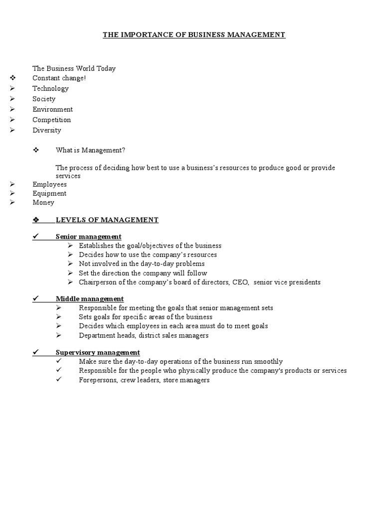 The Importance of Business Management | PDF | Employment | Leadership