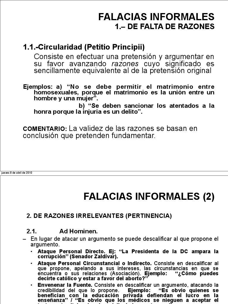 Falacias Informales y Ejemplos | PDF | Falacia | Metodología filosófica