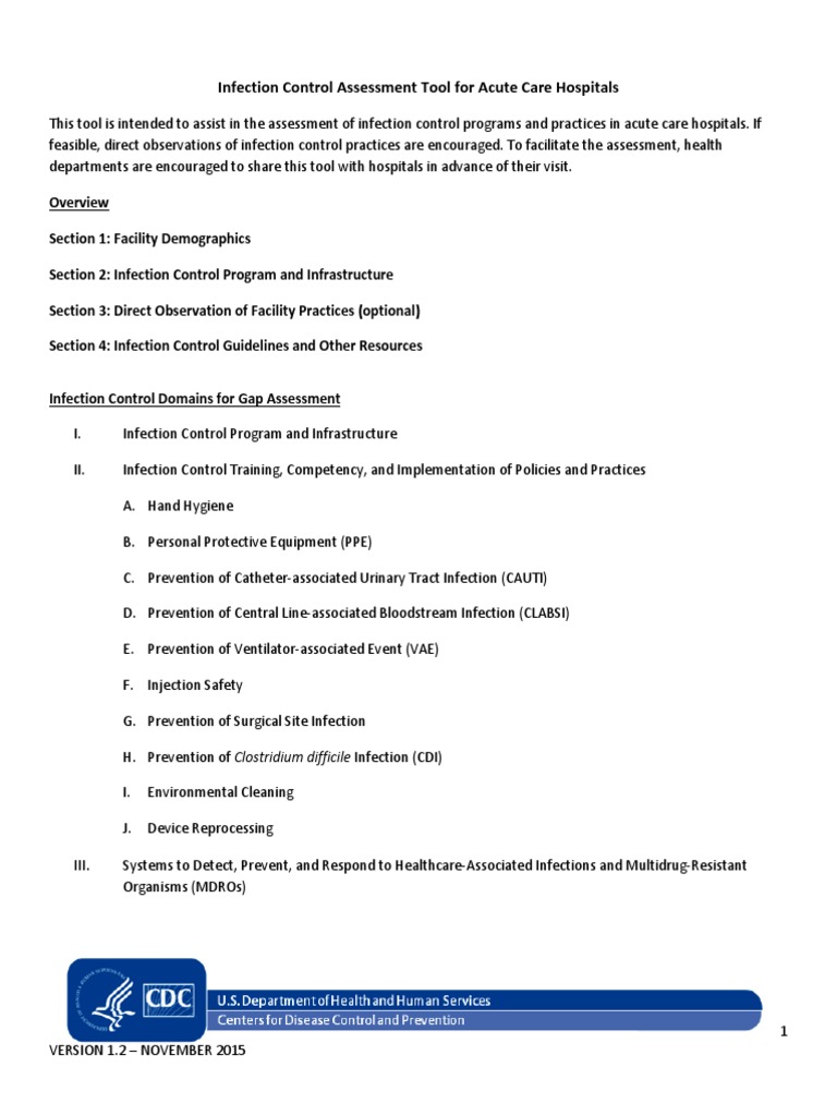 Infection Control Assessment Tool Guide | PDF | Infection Control ...