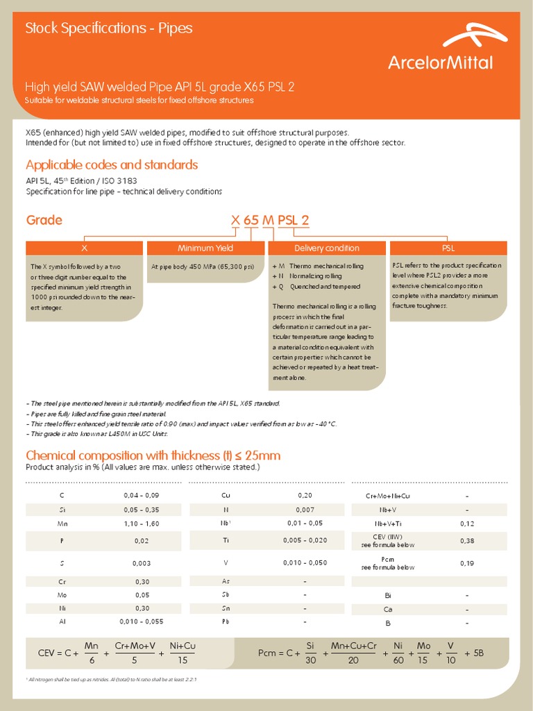 API 5L Grade X65 PSL 2 | PDF