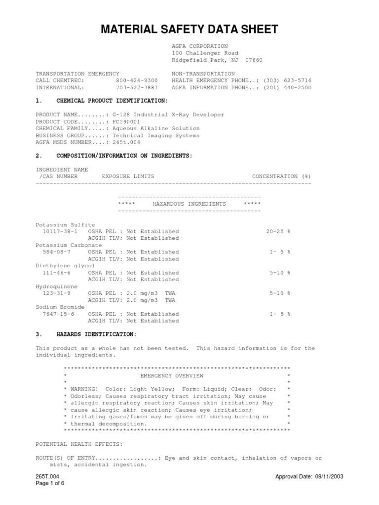 Agfa Developer | PDF | Toxicity | Resource Conservation And Recovery Act